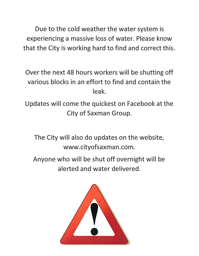 Water Notice | Saxman Alaska